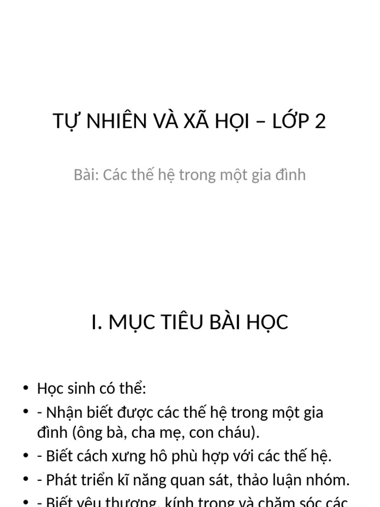Bai Day TNXH Lop2 Cac The He Trong Gia Dinh Day Du | PDF