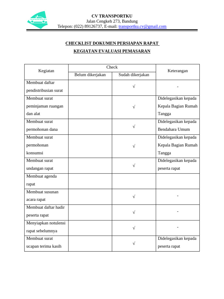 Checklist Dokumen Persiapan Rapat | PDF