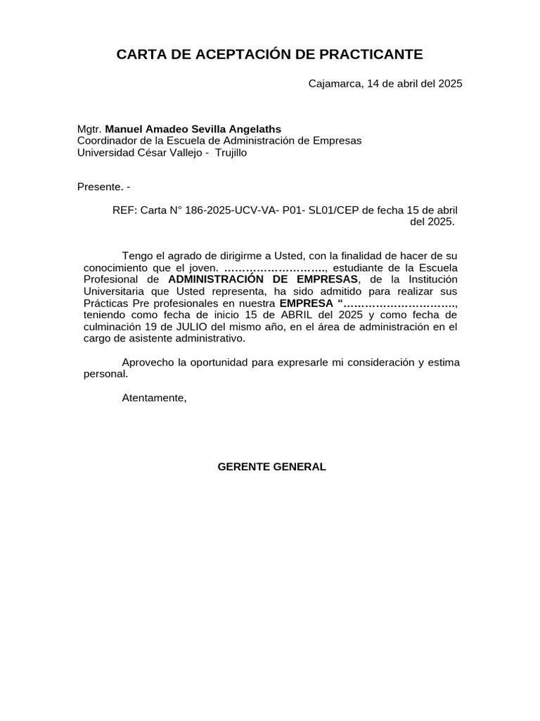 Carta de Aceptación de Prácticas | PDF