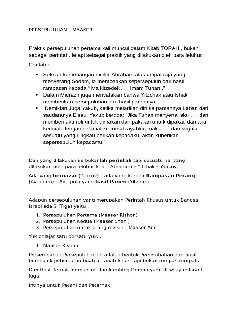 Persepuluhan Dan Persembahan | PDF