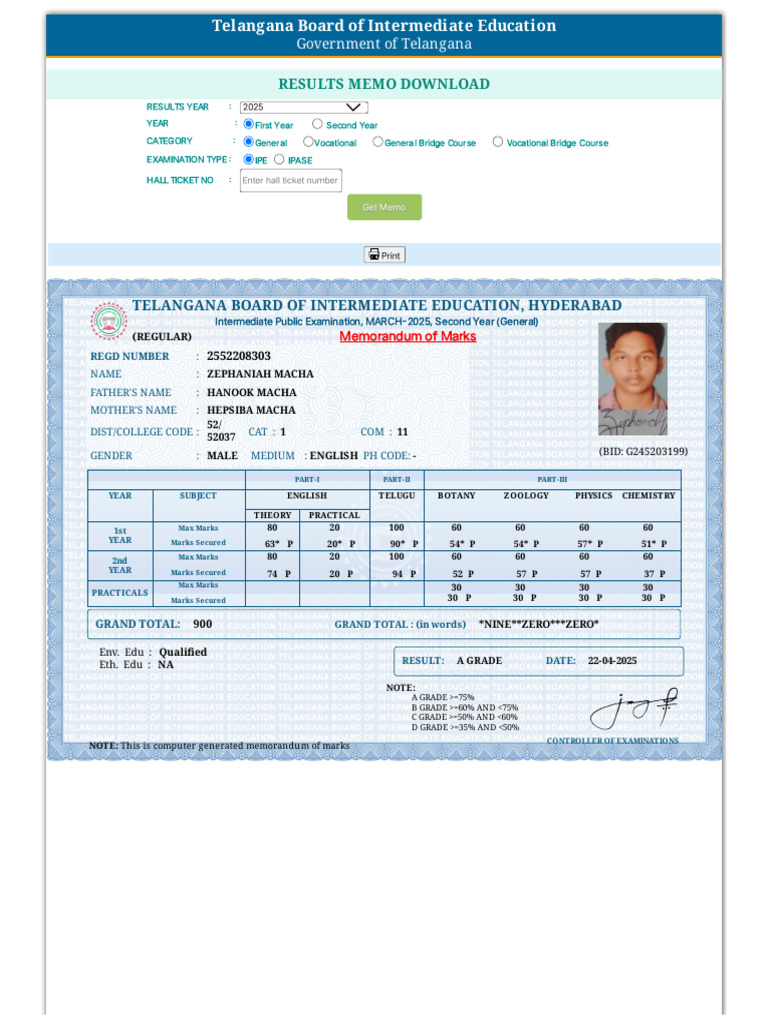 Telangana Memo Download 2025 | PDF | Secondary Education