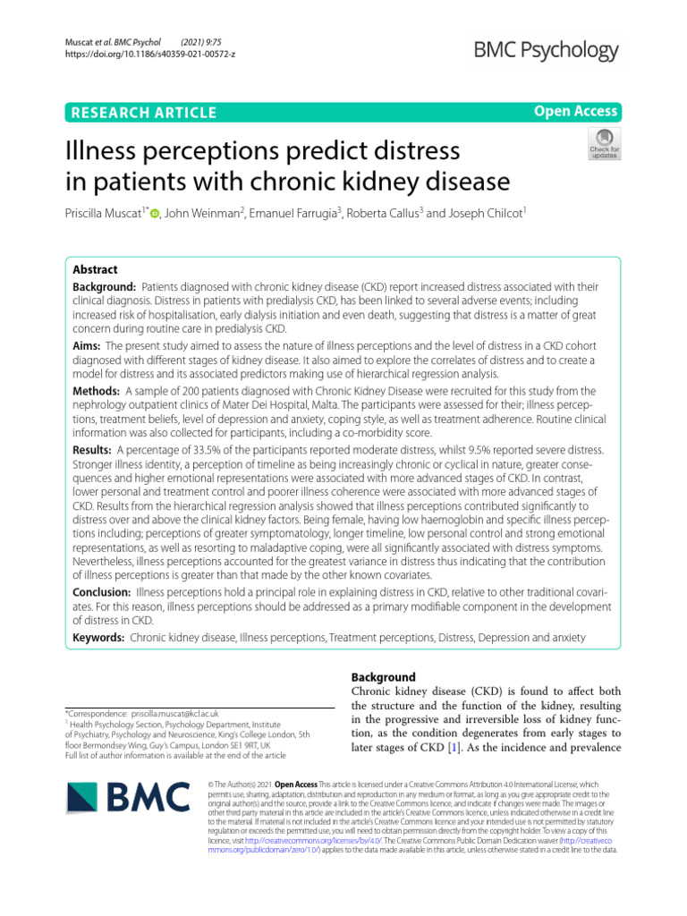 Illness Perceptions Predict Distress in Patients With Chronic Kidney Disease | PDF | Chronic ...