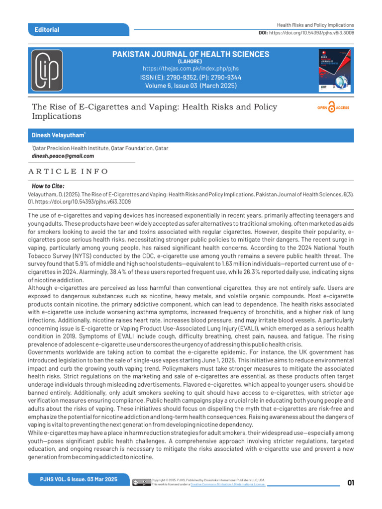 The Rise of E-Cigarettes and Vaping Health Risks A | PDF | Electronic ...