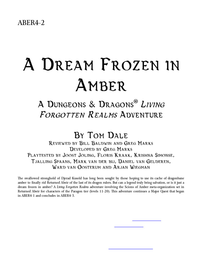 ABER4-2 A Dream Frozen in Amber | PDF | Dungeons & Dragons | Wizards Of ...
