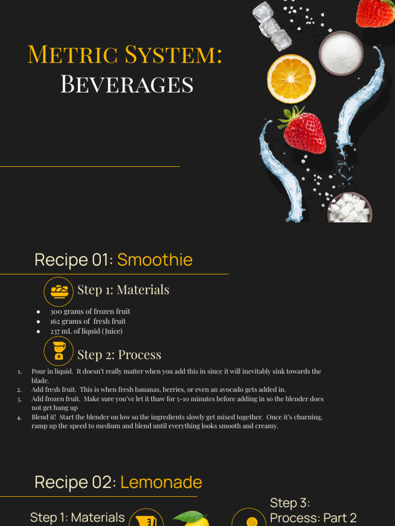 Metric System Foods & Beverages | PDF | Lemonade | Juice