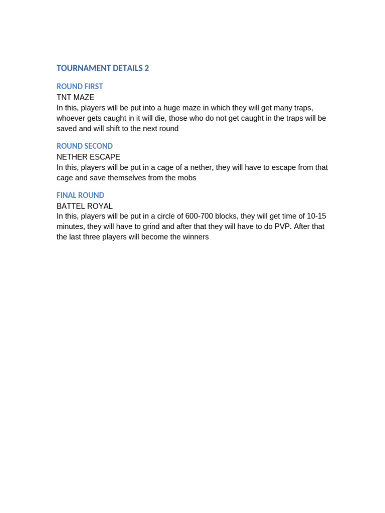 Minecraft Tournament Details | PDF