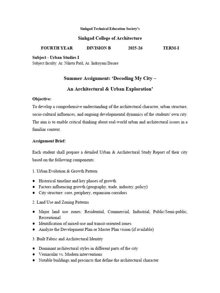 Urban Studies Assignment: City Analysis | PDF