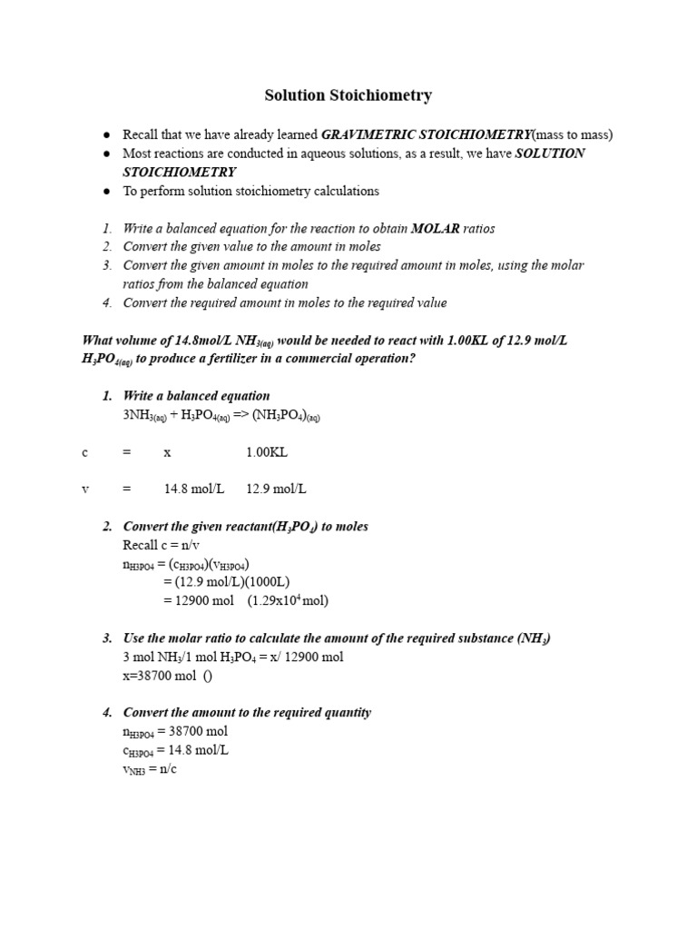 Solution Stoichiometry | PDF