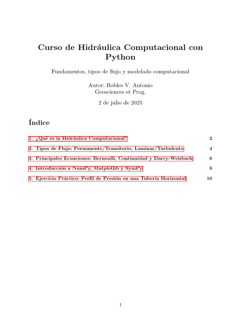 Hidra Computacion Clase1 | PDF | Numero Reynolds | Ingeniería hidráulica