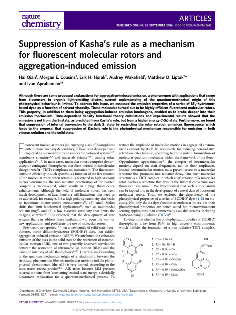 Kasha's Rule Suppression | PDF | Absorption Spectroscopy | Fluorescence