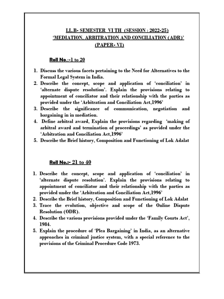 Project LLB Sem Vi 2022 - 25 Paper 6 | PDF | Alternative Dispute ...