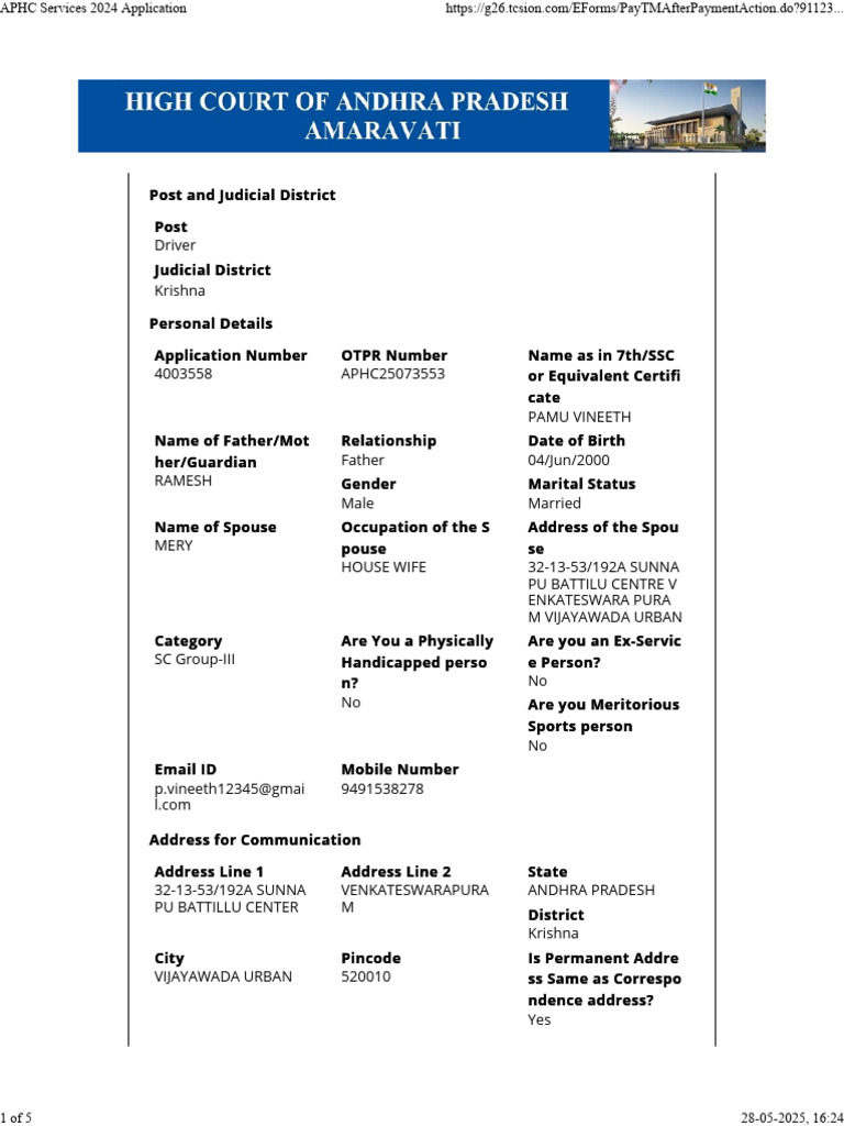 Vineeth Driver Form | PDF