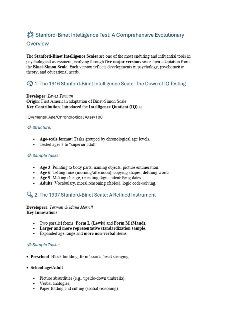 Stanford - Binet Intelligence Test (Summary) | PDF | Wechsler Adult ...