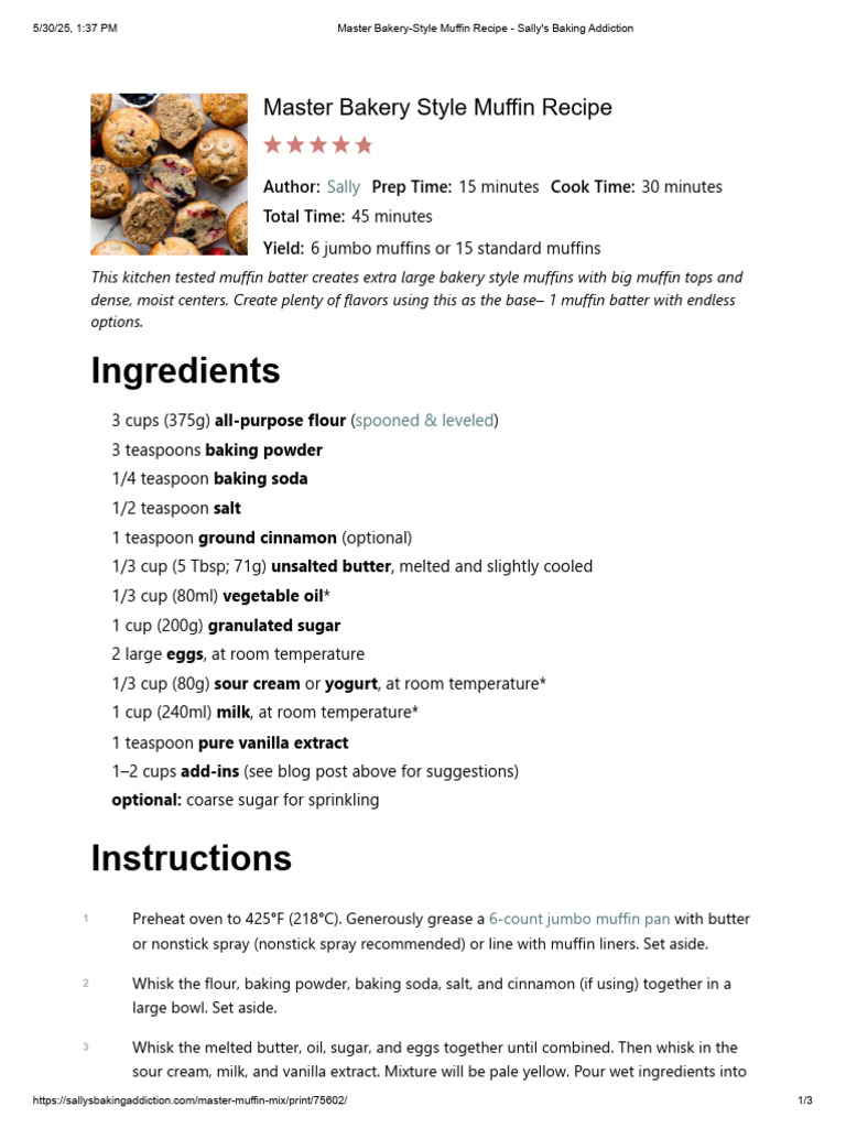Master Bakery-Style Muffin Recipe - Sally's Baking Addiction | PDF | Muffin | Baking