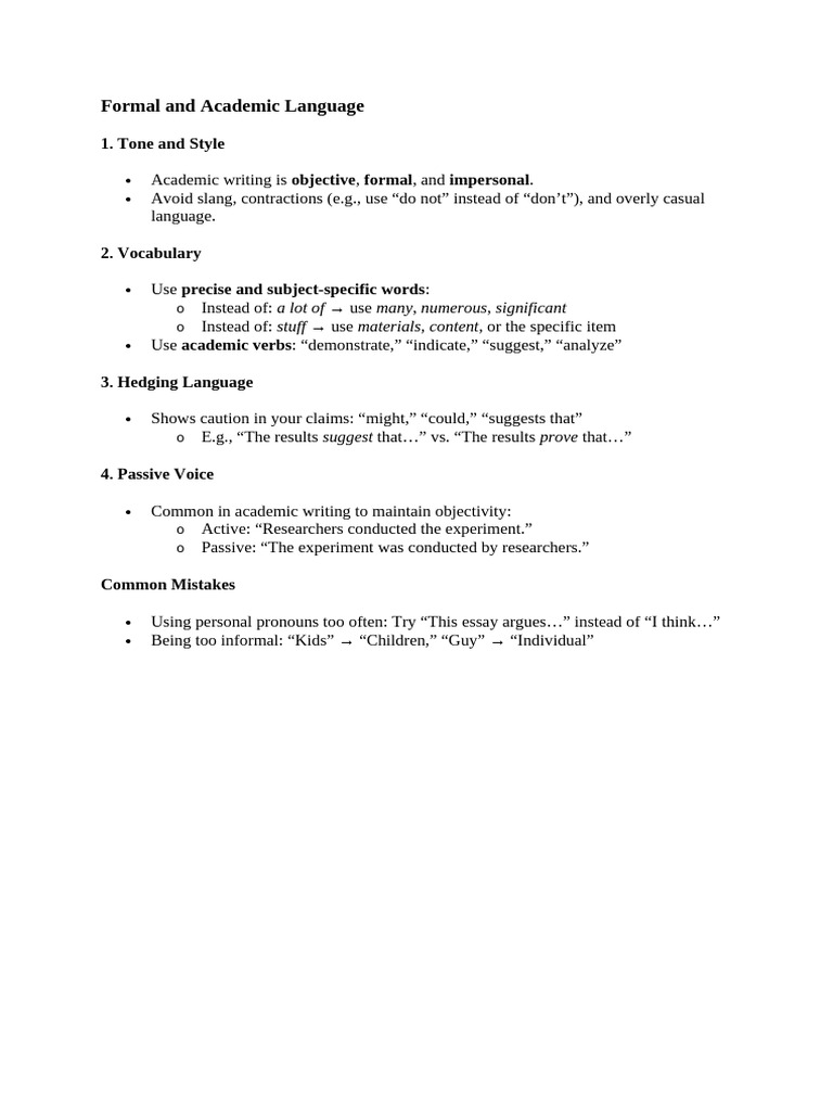 Formal and Academic Language | PDF
