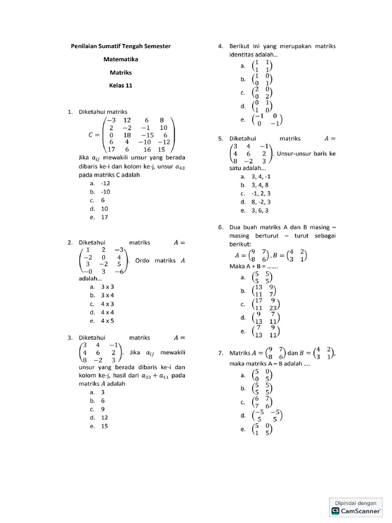Latihan Soal Matriks Smanba | PDF