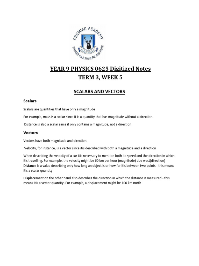 Scalars and Vectors | PDF | Euclidean Vector | Velocity