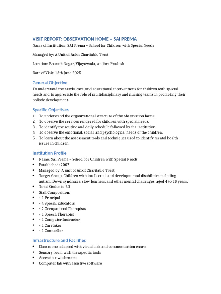 Observation Home Visit Report | PDF | Special Education | Individualized Education Program