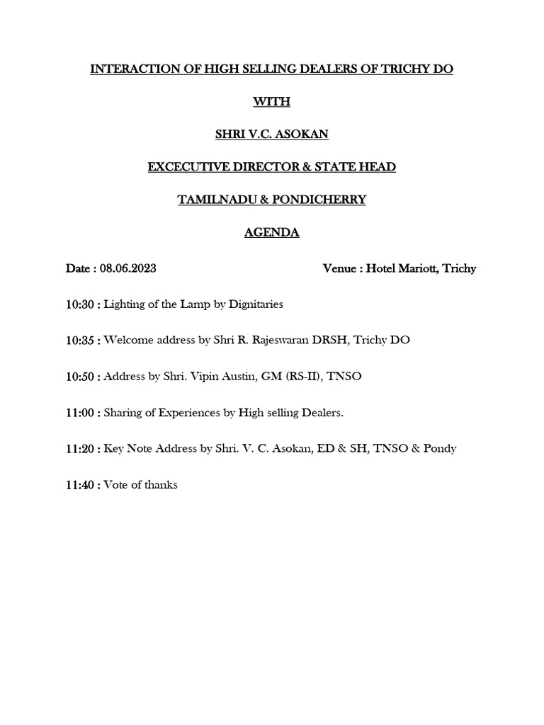 Agenda - Dealers Meet | PDF