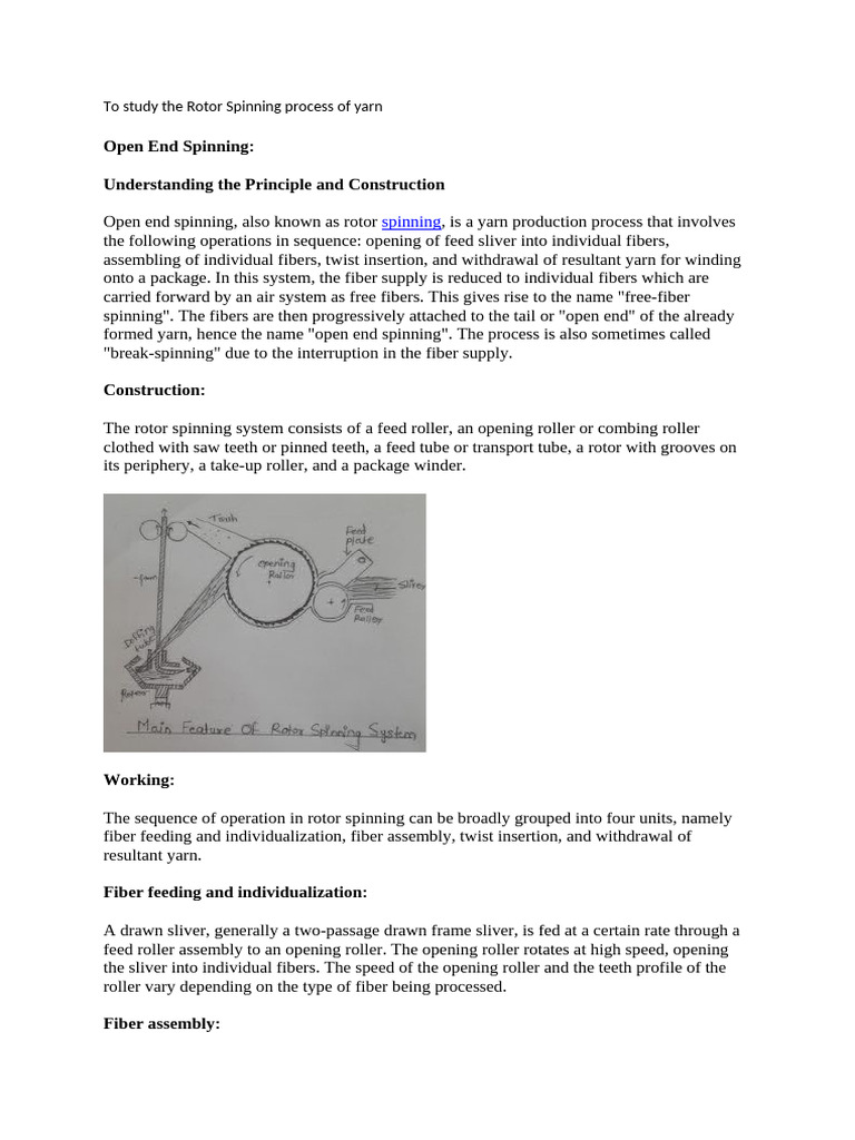 Rotor Spinning Process Explained | PDF | Spinning (Textiles) | Yarn