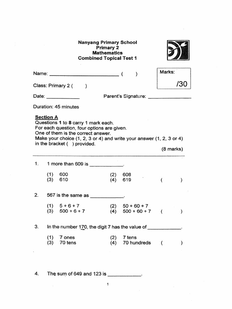 2019 P2 Math Combined Topical Test 1, 2 and 3 Nanyang | PDF