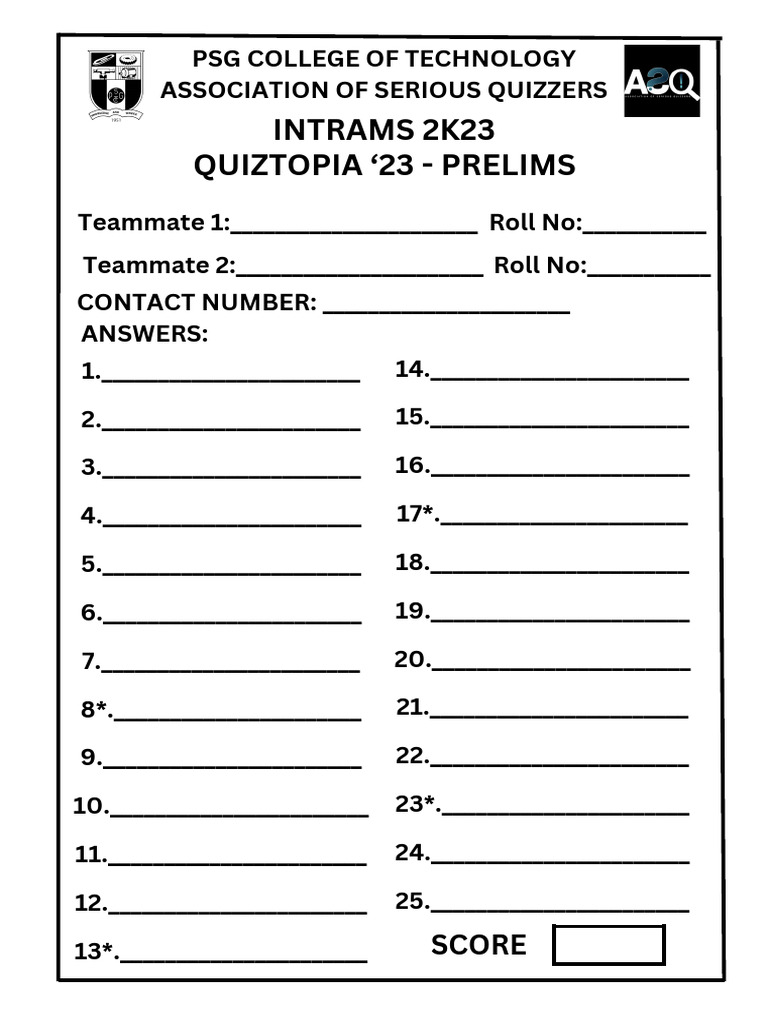 Quiztopia Prelims Answer Sheet | PDF