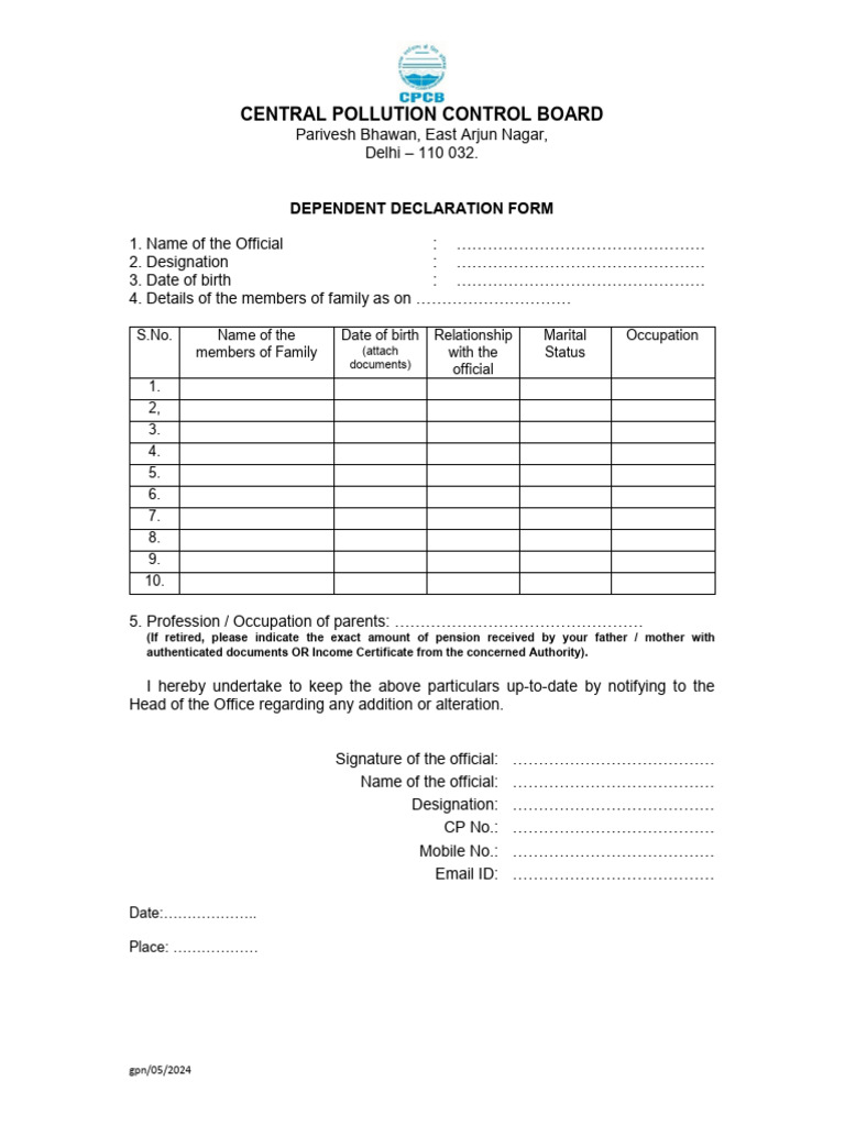 Dependent Declaration Form Guide | PDF
