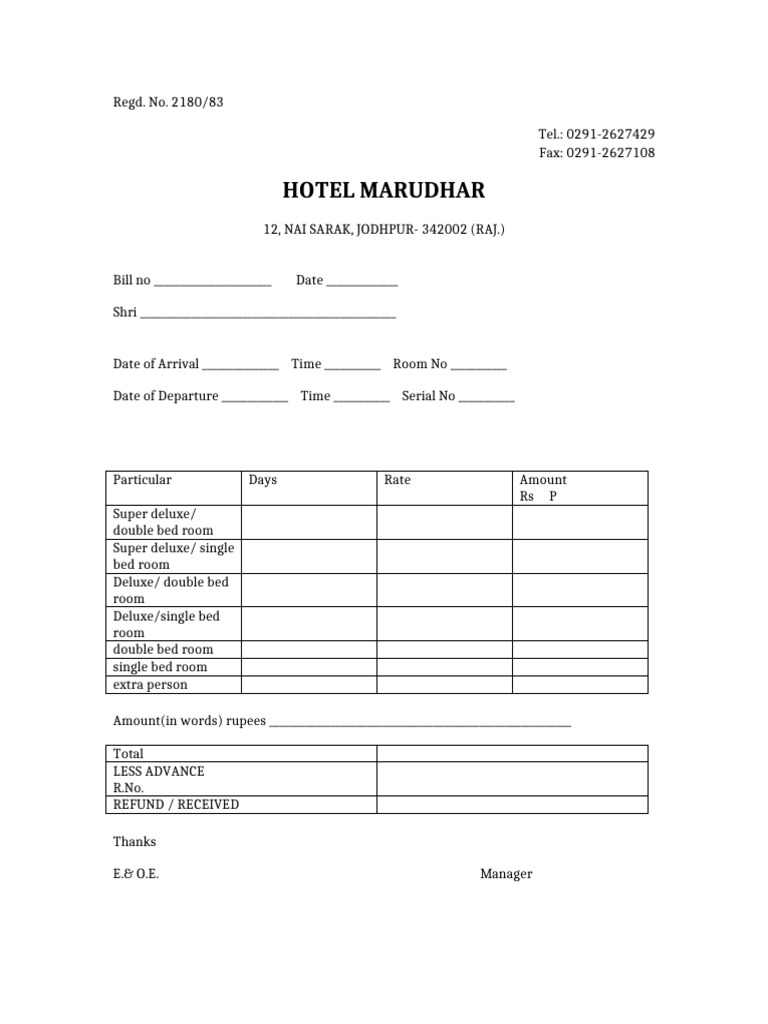 Hotel Marudhar Same Format | PDF