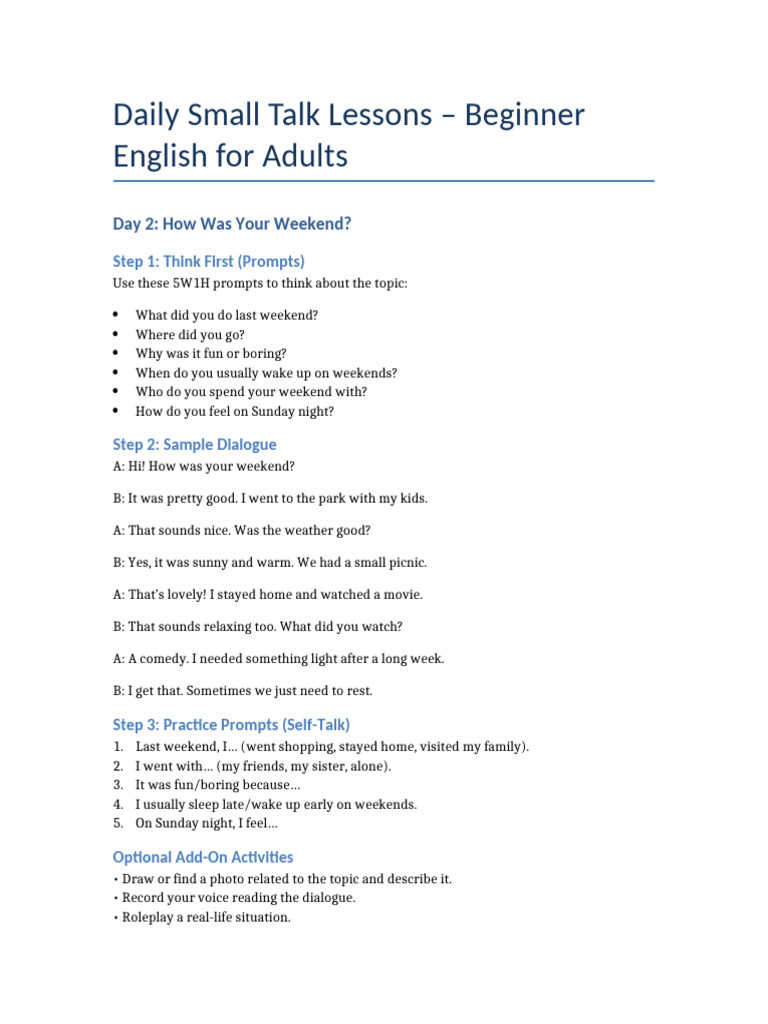 Complete 20 Small Talk Lessons | PDF