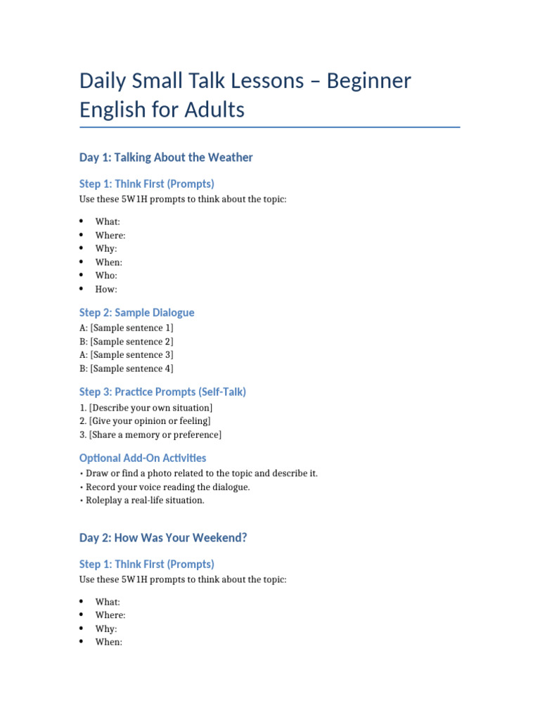 Small Talk Lessons Beginner English | PDF