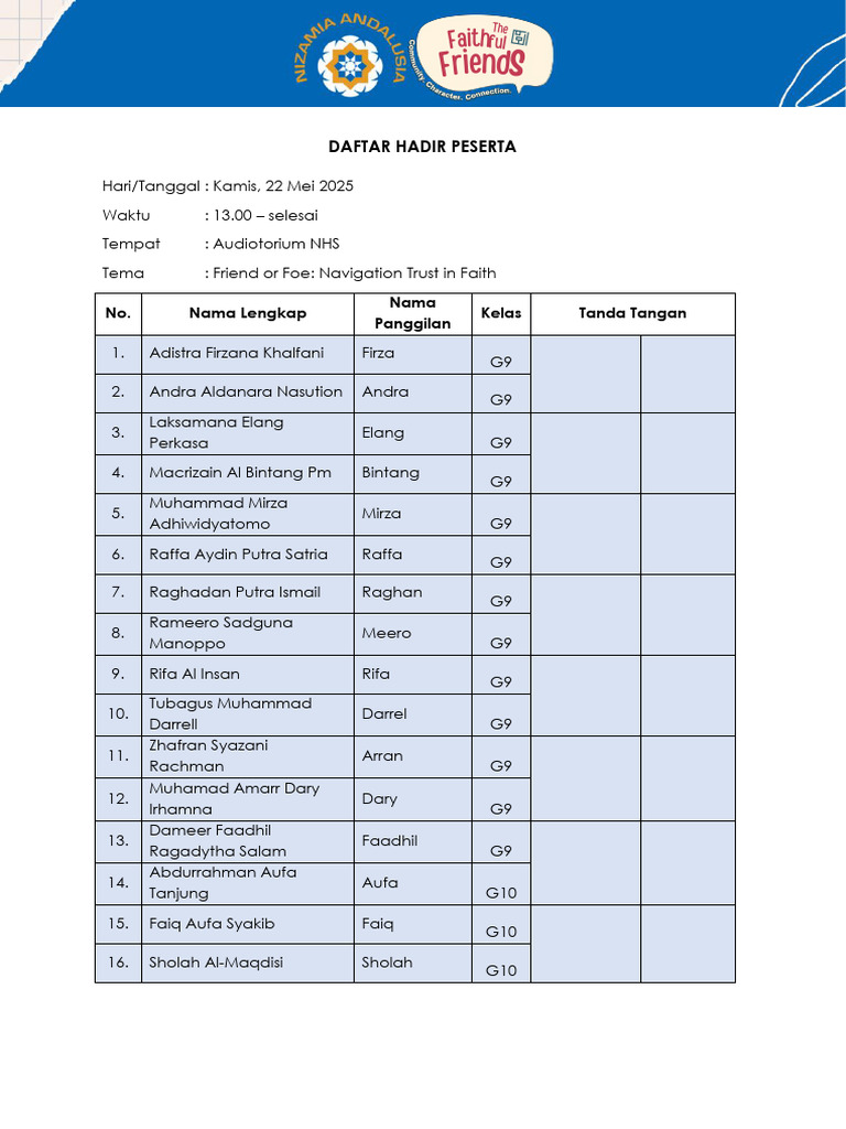 Daftar Hadir Peserta | PDF