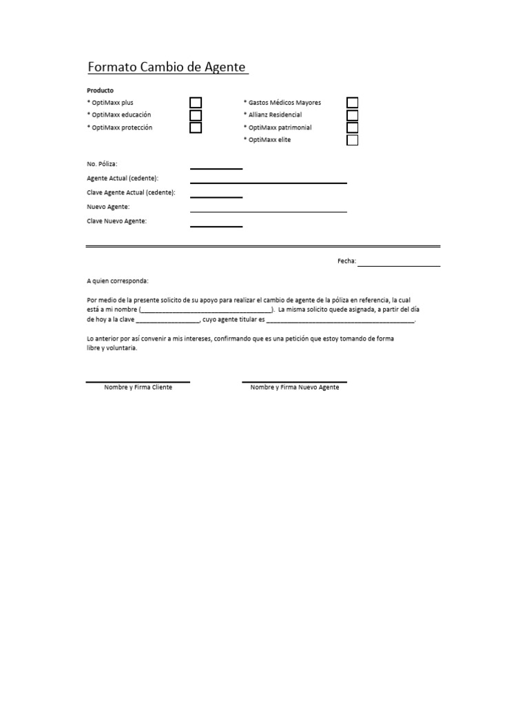 Formato Cambio de Agente | PDF