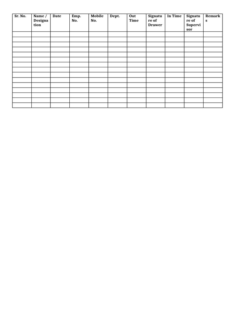 Key Register Format Template | PDF