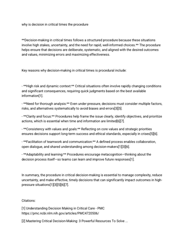 Decision making in critical times | PDF