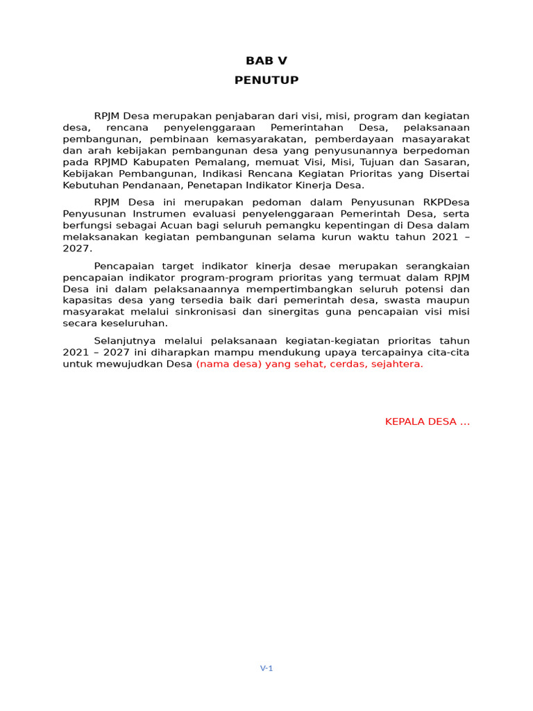 BAB 5 Free RPJM New | PDF