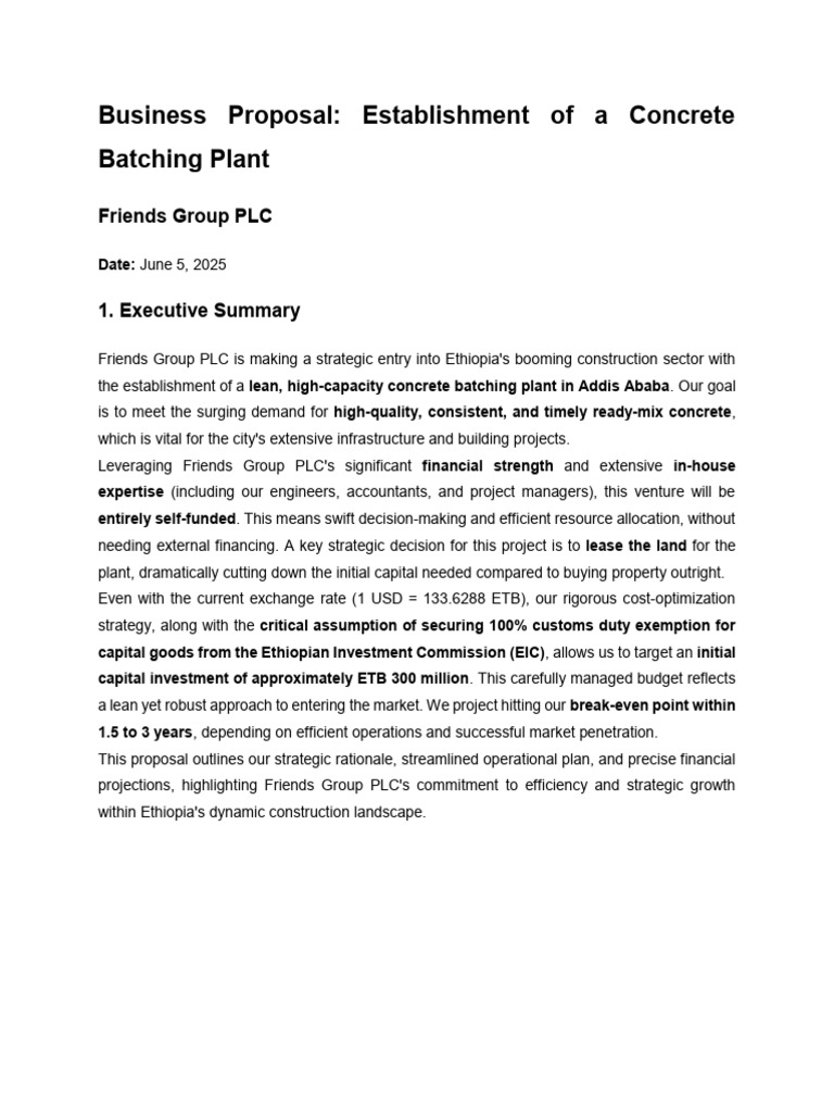Concrete Batching Plant Business Proposal | PDF | Concrete | Logistics