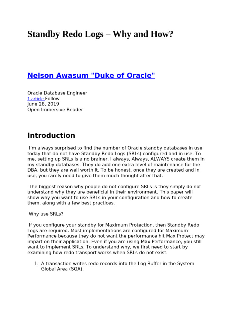 Standby Redo Logs - Why and How | PDF | Databases | Computing
