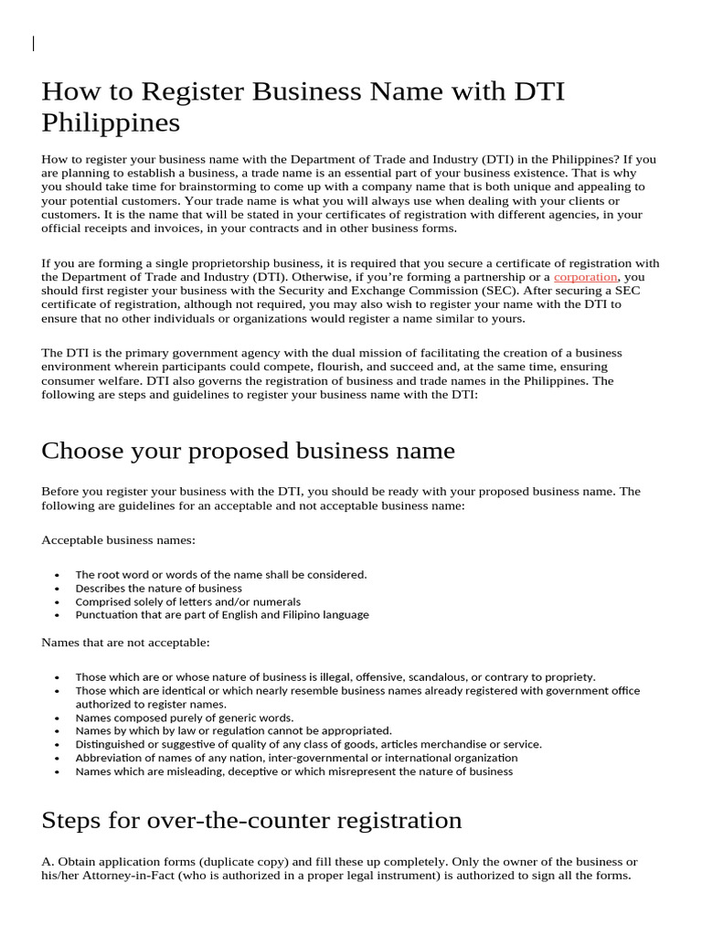 Registering Your Business Name with DTI | PDF | Internal Control ...