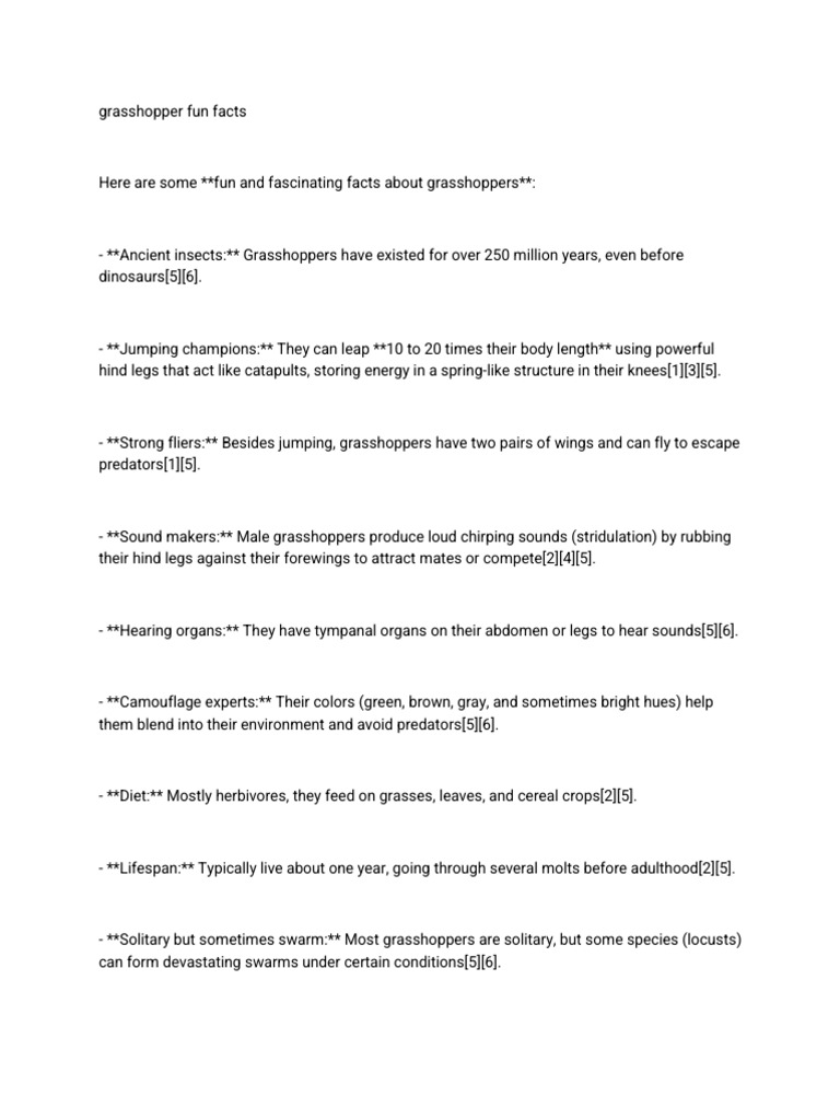 Fun and Fascinating Facts About Grasshoppers | PDF