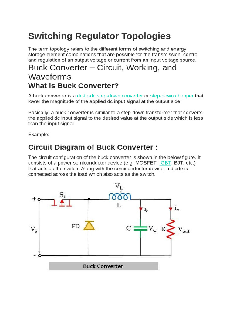 Switching Regulator Topologies - Buck Converter - Circuit, Working, and ...