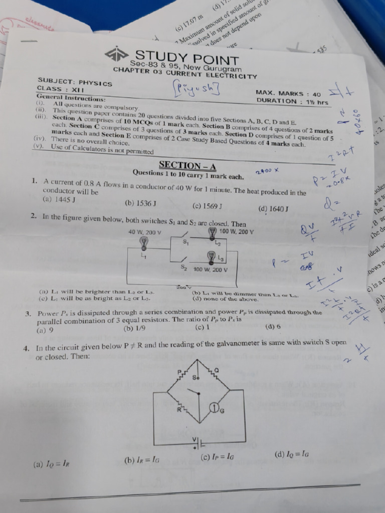 Current Electricity Question PaperSPF | PDF