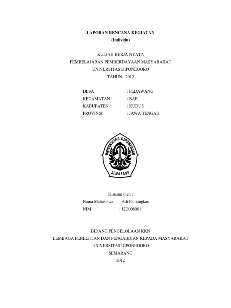 Laporan Rencana Kegiatan (LRK) KKN UNDIP | PDF | Ilmu Sosial