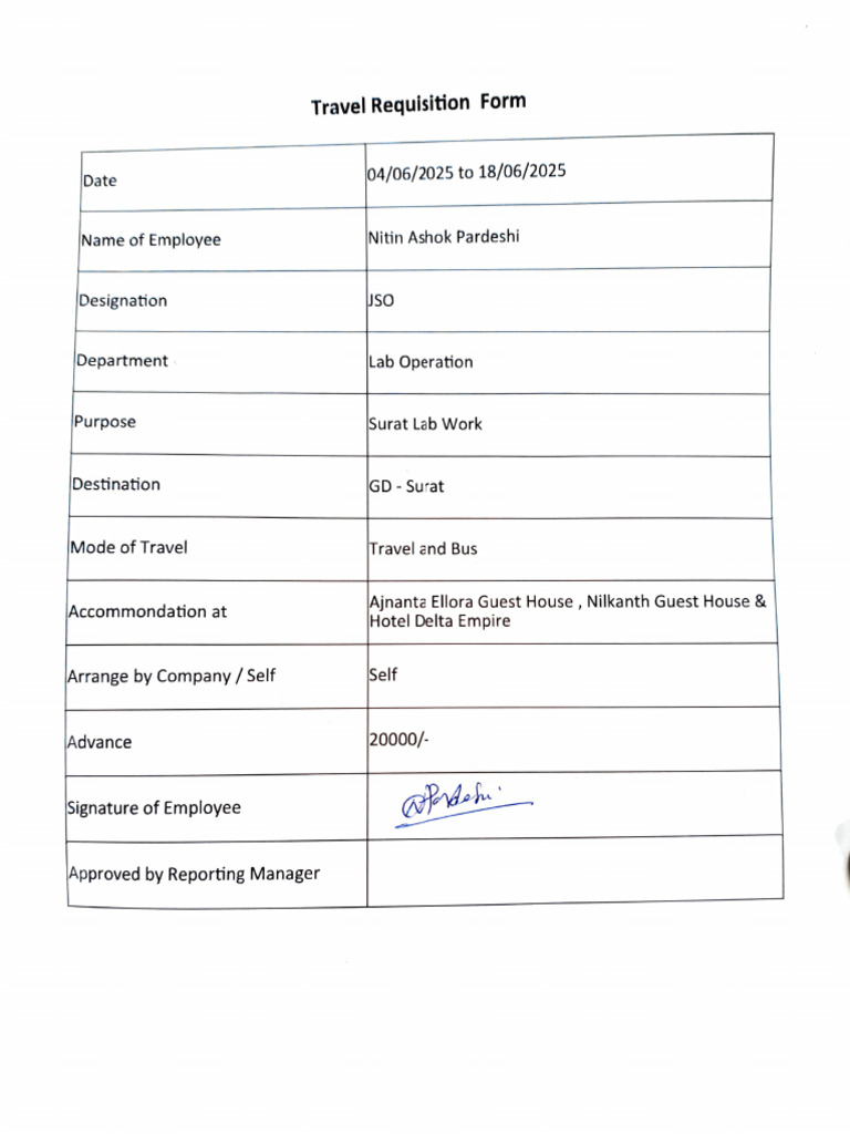 Travel Requisition. | PDF