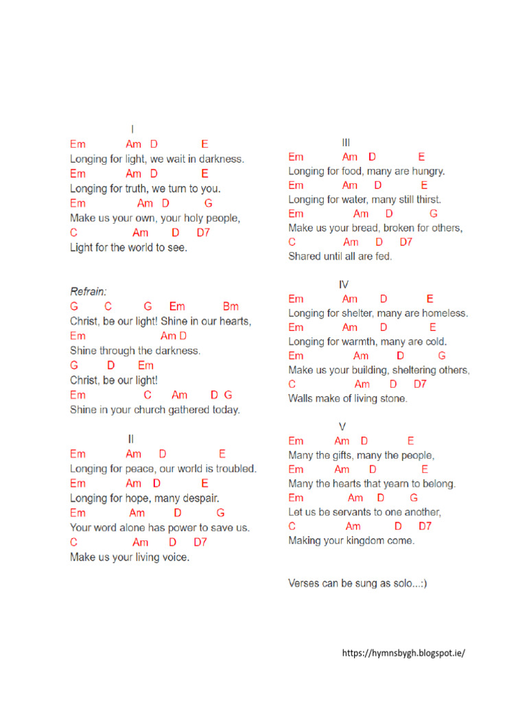 Christ Be Our Light (Chords) | PDF