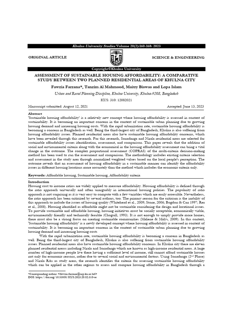 Assessment of Sustainable Housing Affordability | PDF | Affordable Housing | Green Building