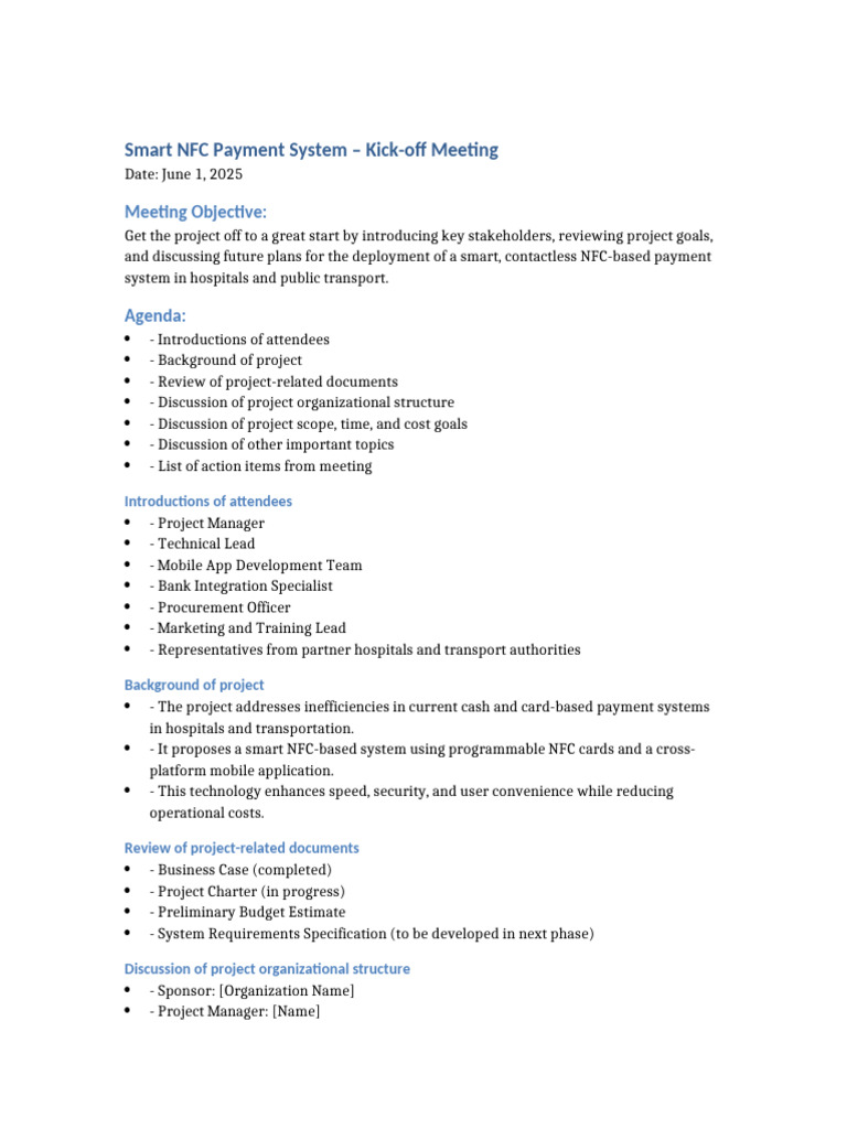 Kickoff Meeting Smart NFC Project | PDF | Computing