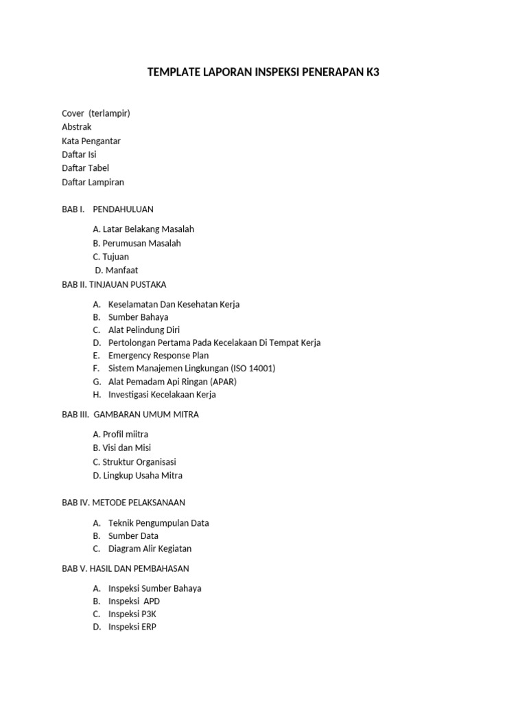 Template Laporan Inspeksi Penerapan k3 Di Mitra | PDF