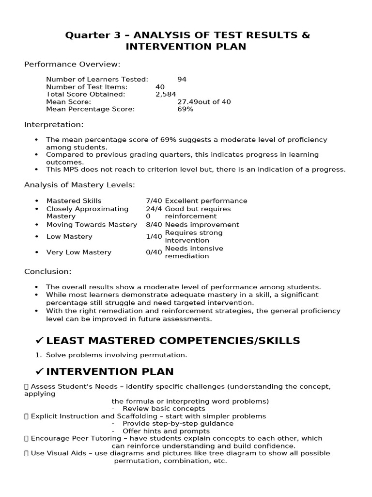 Q3 Analysis of Test Results, Intervention and Time Frame | PDF | Human ...