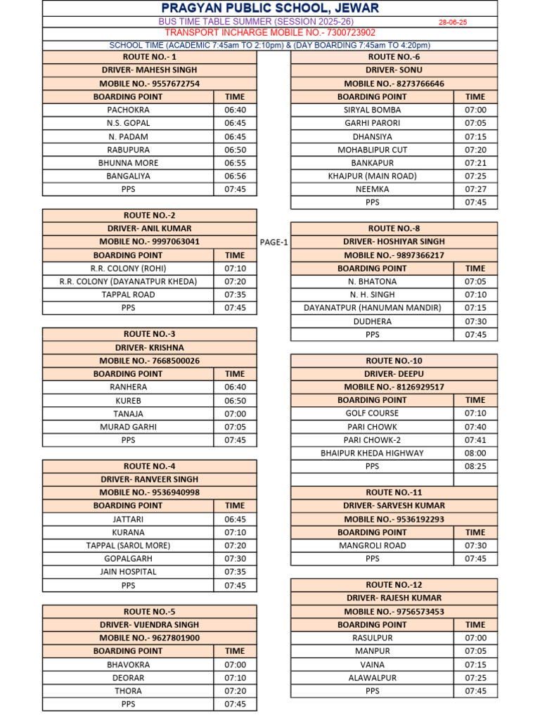 PPS Bus Schedule 30-06-2025 | PDF