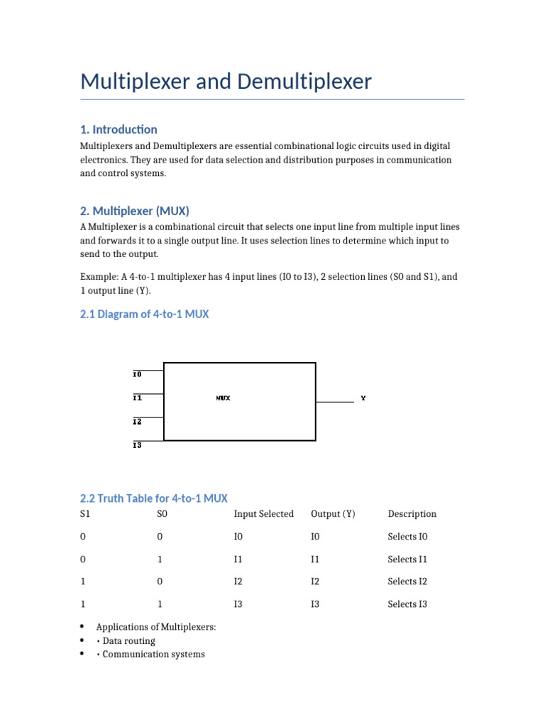 Multiplexer and Demultiplexer With Diagrams | PDF | Physical Layer Protocols | Multiplexing